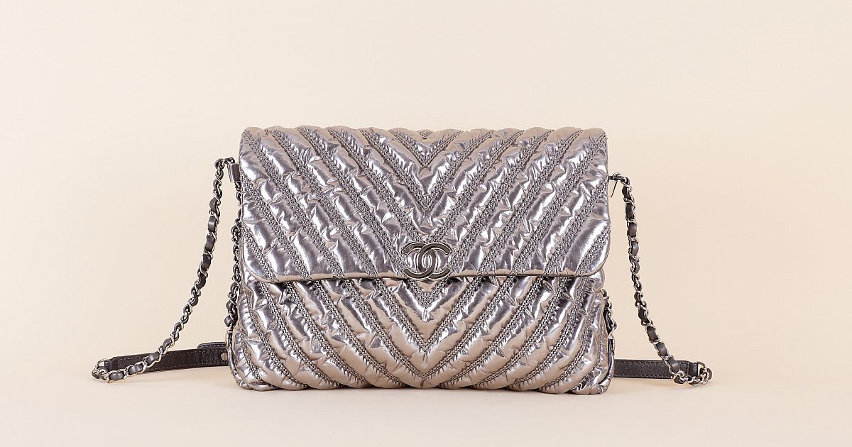 Chanel Lame Chevron Space Suit Flap Bag | Vivrelle
