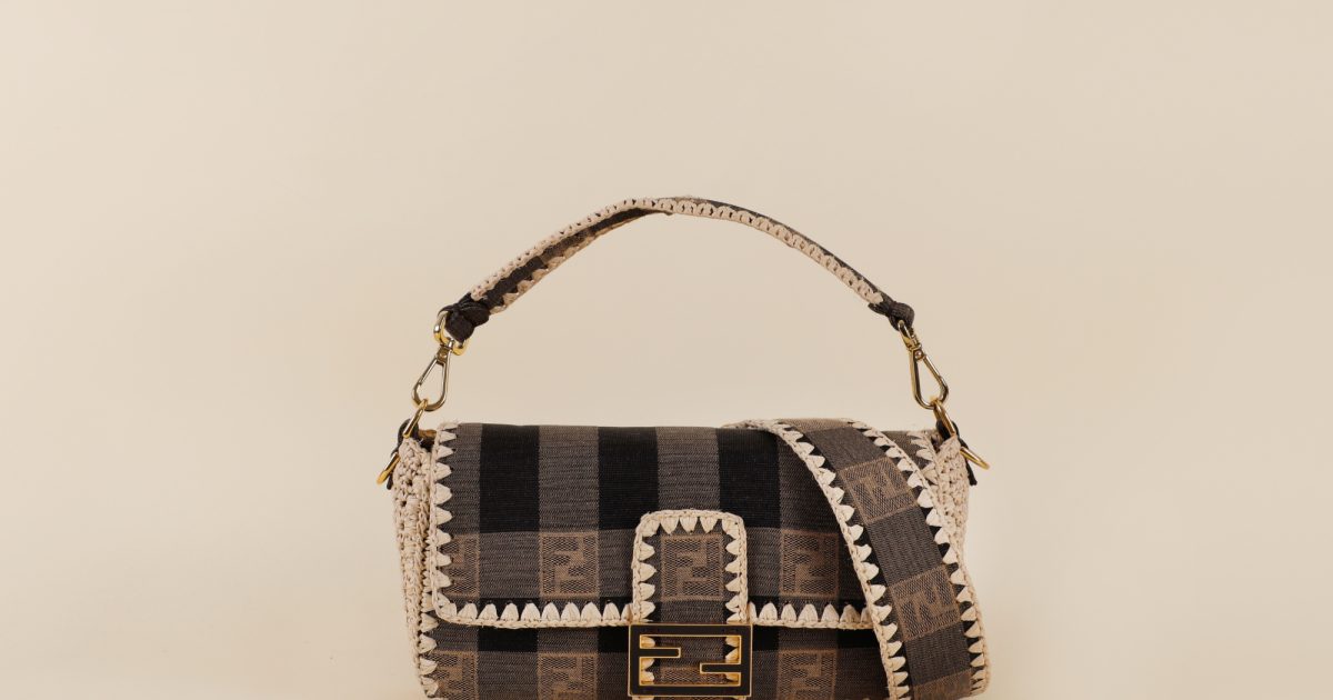 Fendi Pequin Raffia Medium Baguette Bag | Vivrelle