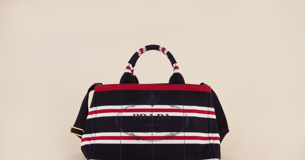 Prada Striped Convertible Canapa Tote | Vivrelle