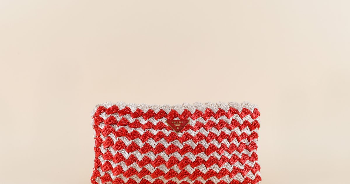 Prada Raffia Crochet Zip Clutch | Vivrelle
