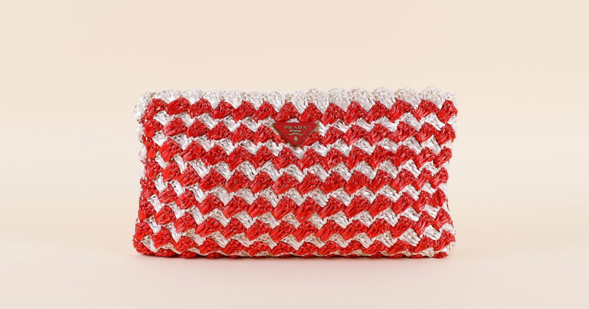 Prada Raffia Crochet Zip Clutch | Vivrelle