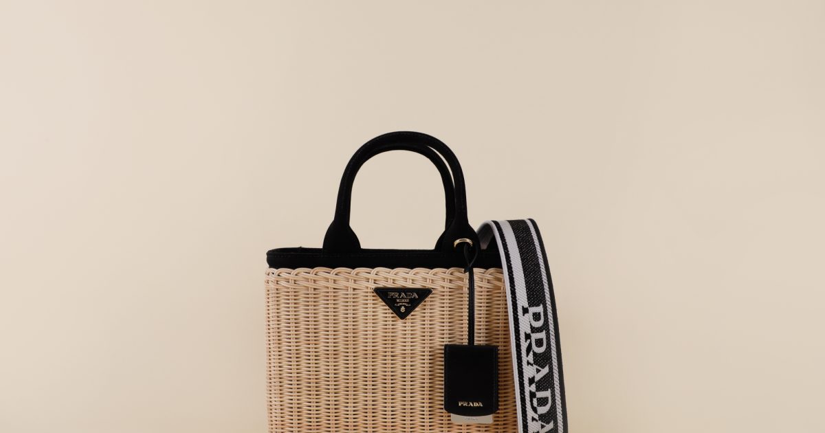 Prada Wicker and Canvas Tote Bag | Vivrelle
